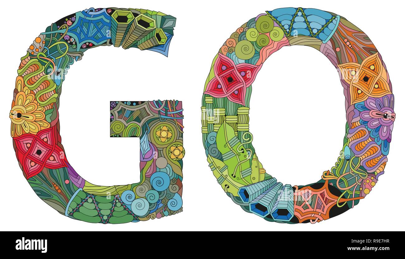 Hand-painted art design. Hand drawn illustration word GO for t-shirt ...