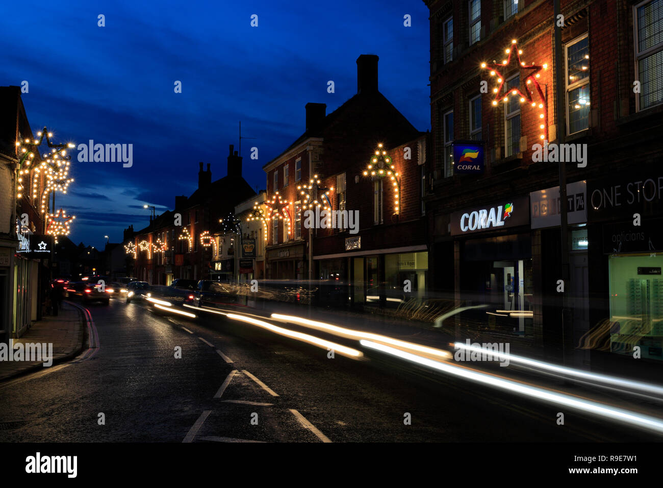 Christmas lights in Bourne Town centre, Lincolnshire; England; UK Stock ...