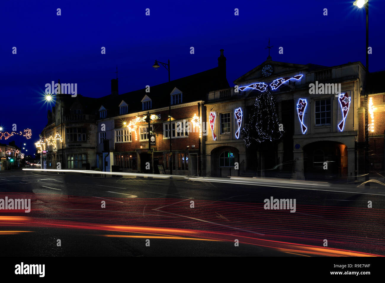 Christmas lights in Bourne Town centre, Lincolnshire; England; UK Stock ...