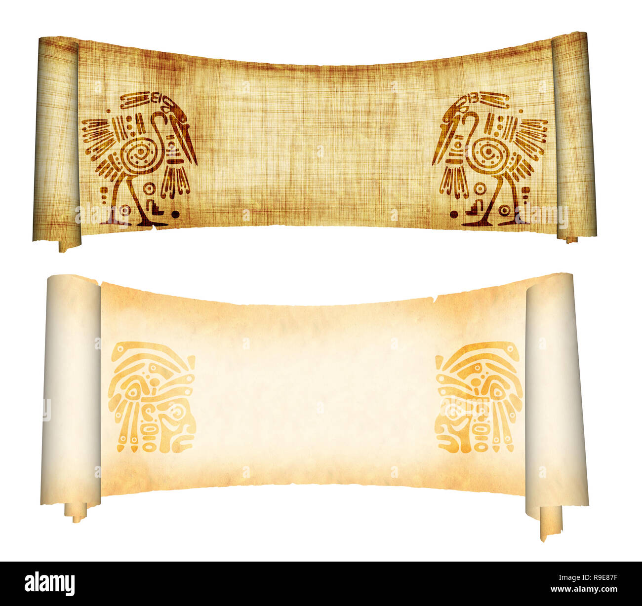 Scrolls with American Indian national patterns. Isolated over white ...