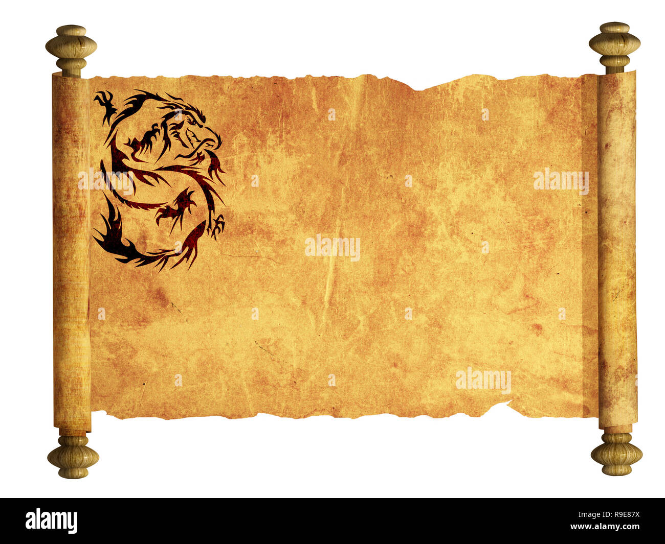 Sheet of ancient parchment with the image of dragons Stock Photo - Alamy
