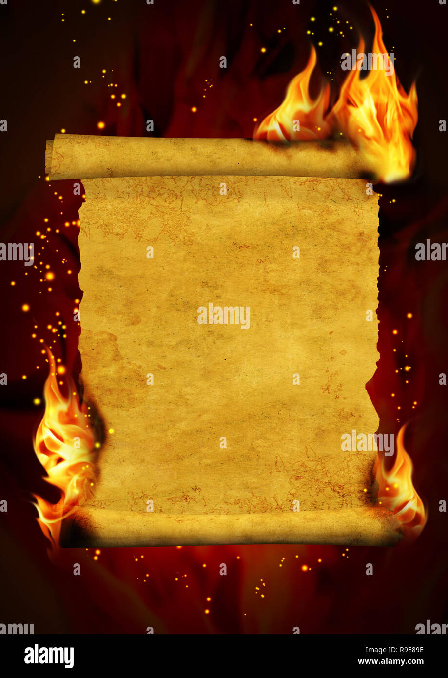 Scroll of magic fire. Vertical background Stock Photo - Alamy