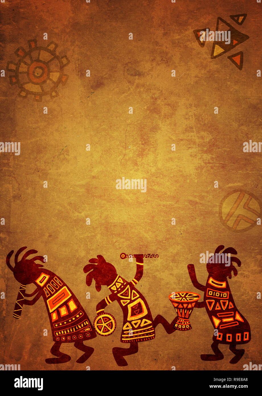Dancing musicians. African national patterns Stock Photo - Alamy