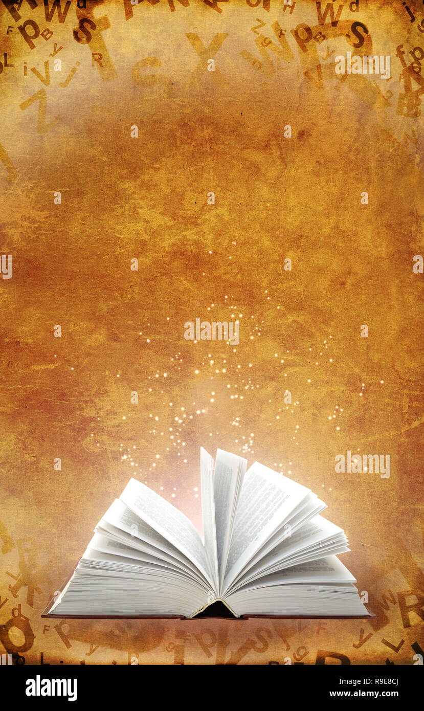 Vertical grunge background with magic book Stock Photo - Alamy