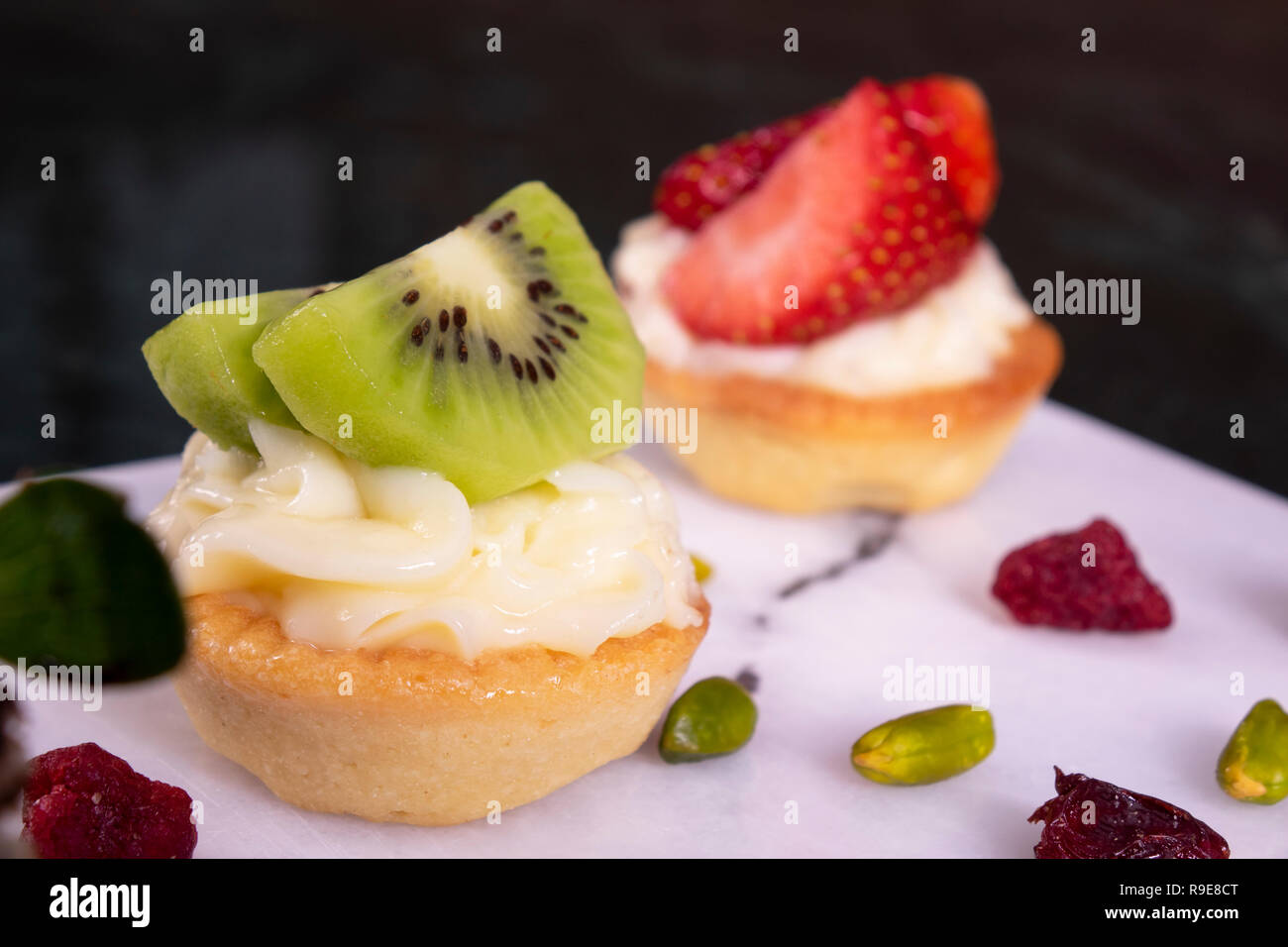 kiwi and strawberry dessert fruit tart pastry with whipped cream ...