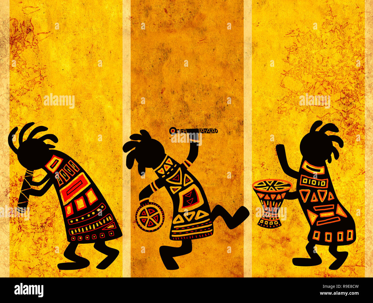 Dancing musicians. African traditional patterns Stock Photo - Alamy