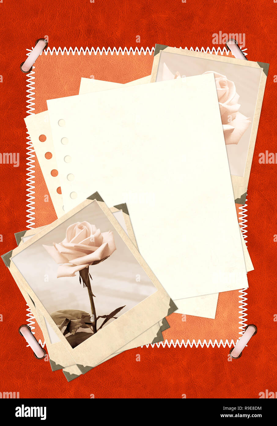 Grunge background with notebook and photos Stock Photo - Alamy