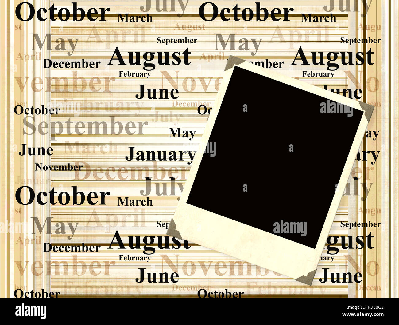 Grunge background with names of months and photo Stock Photo - Alamy