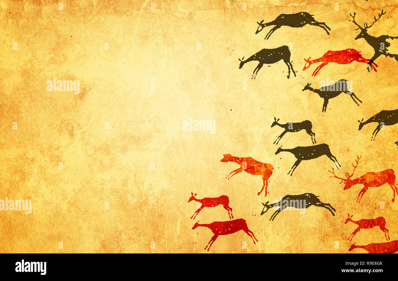 Background with drawings of the primitive person Stock Photo - Alamy