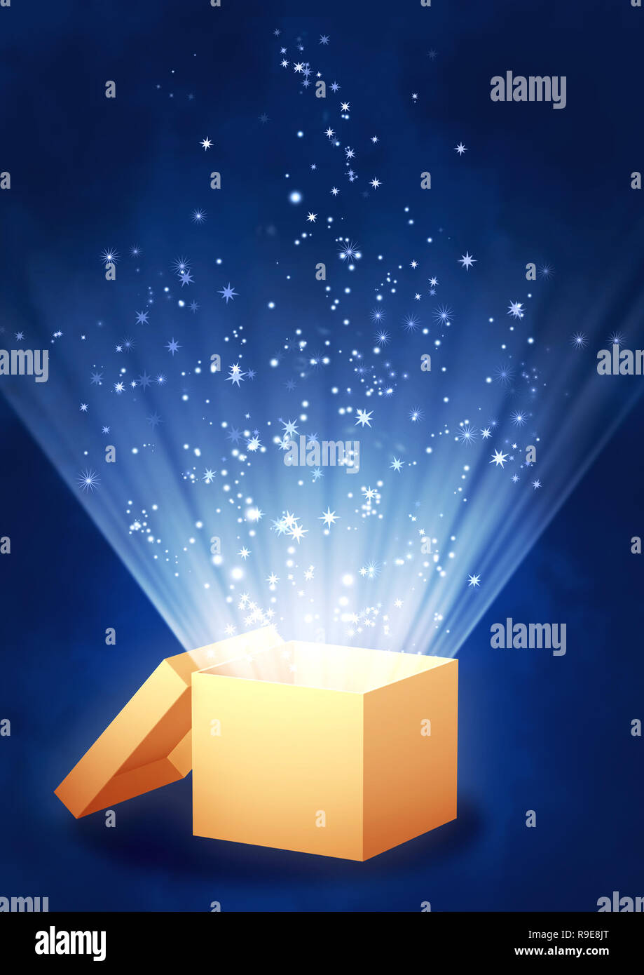 Vertical background of blue color with magic box Stock Photo - Alamy
