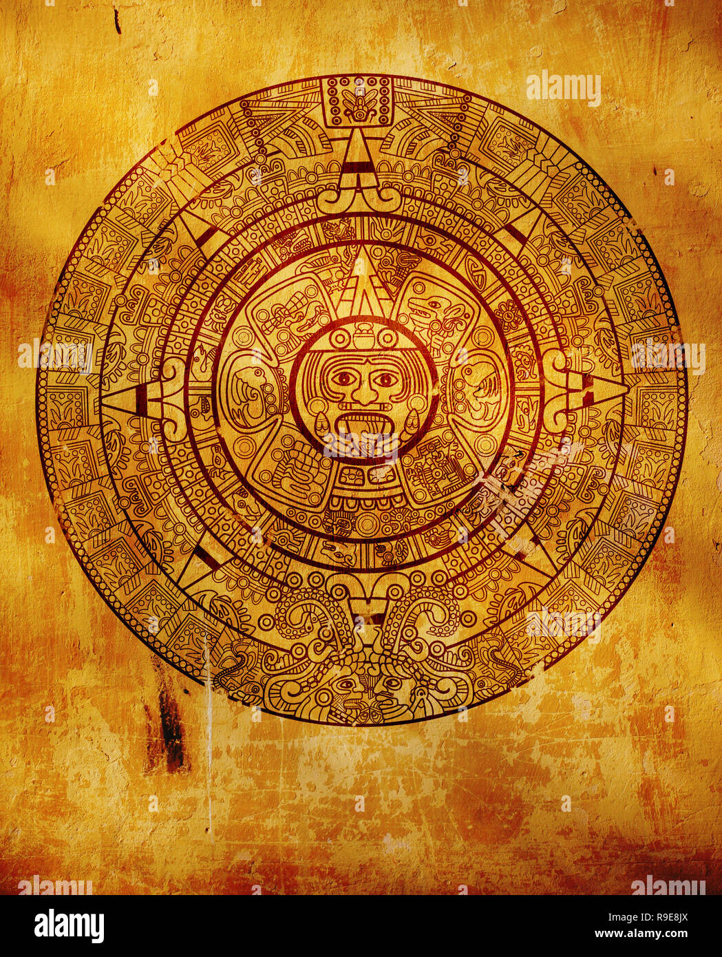 Maya calendar on ancient wall Stock Photo - Alamy