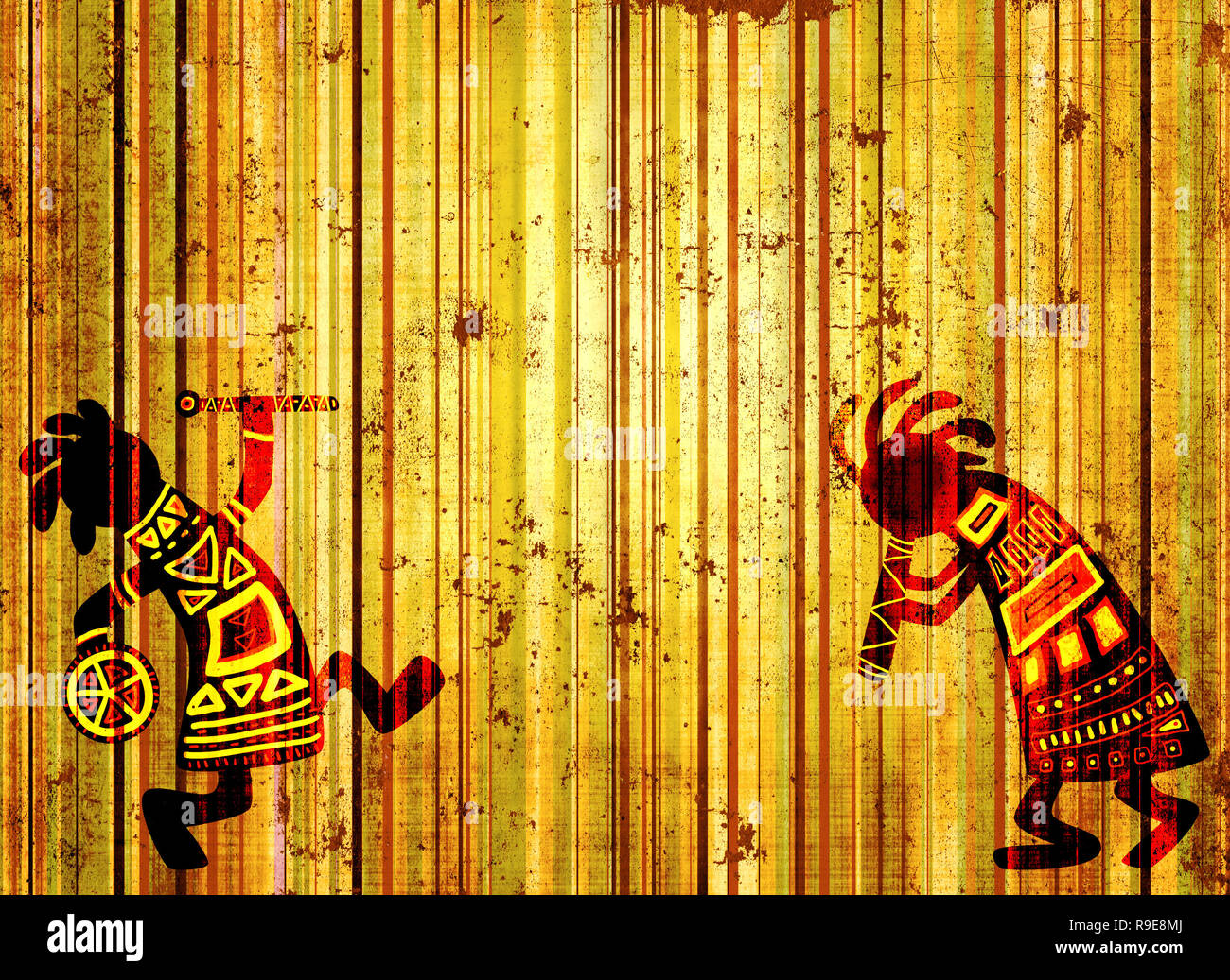 Dancing musicians. African national patterns Stock Photo - Alamy