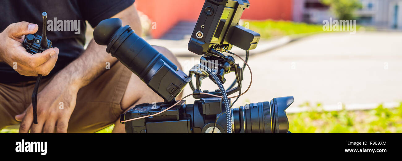 Shooting process on cinema stage - commercial production set, exterior ...