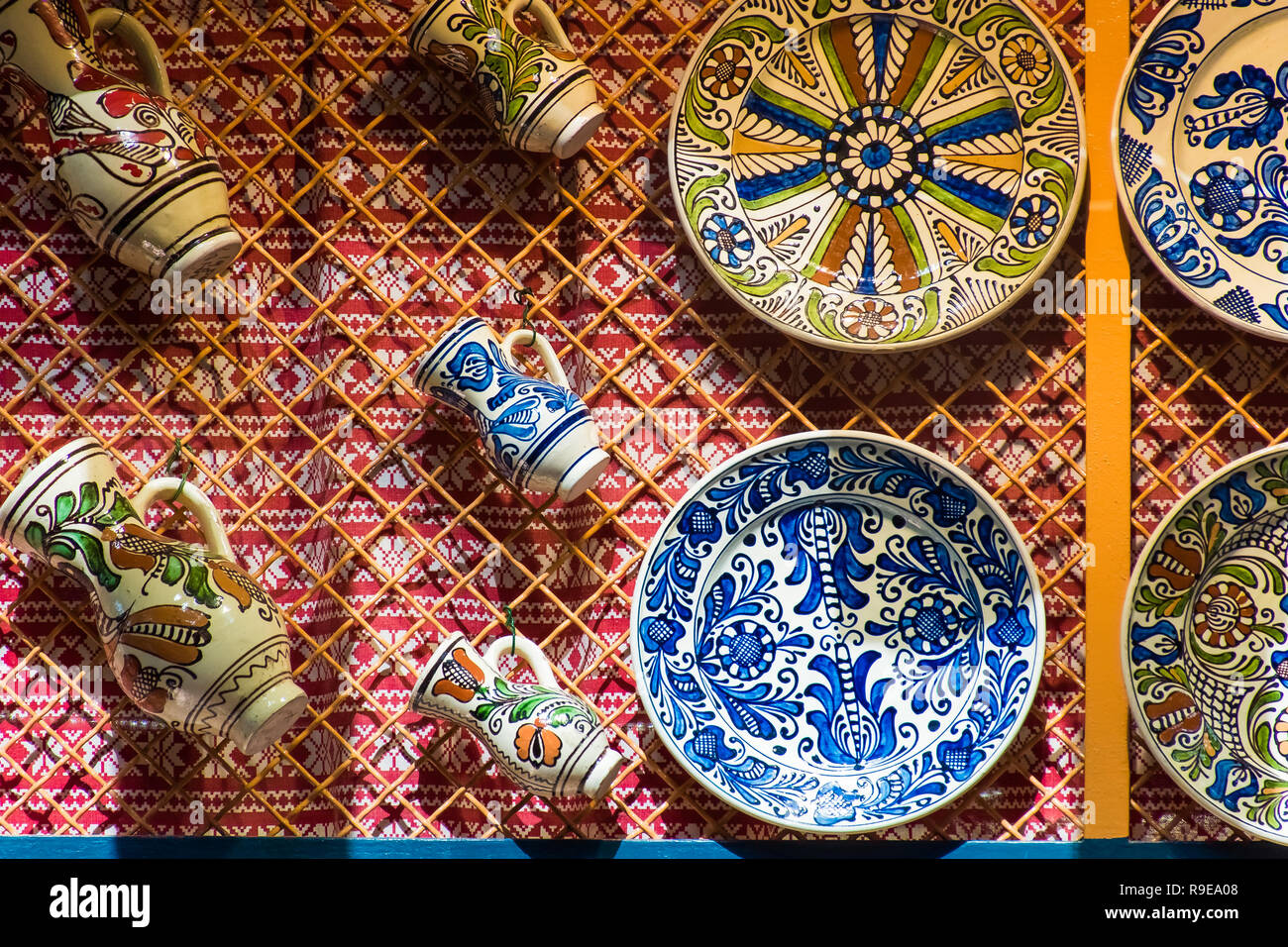Touristic souvenir shop colorful dotted Budapest hand made porcelain ...