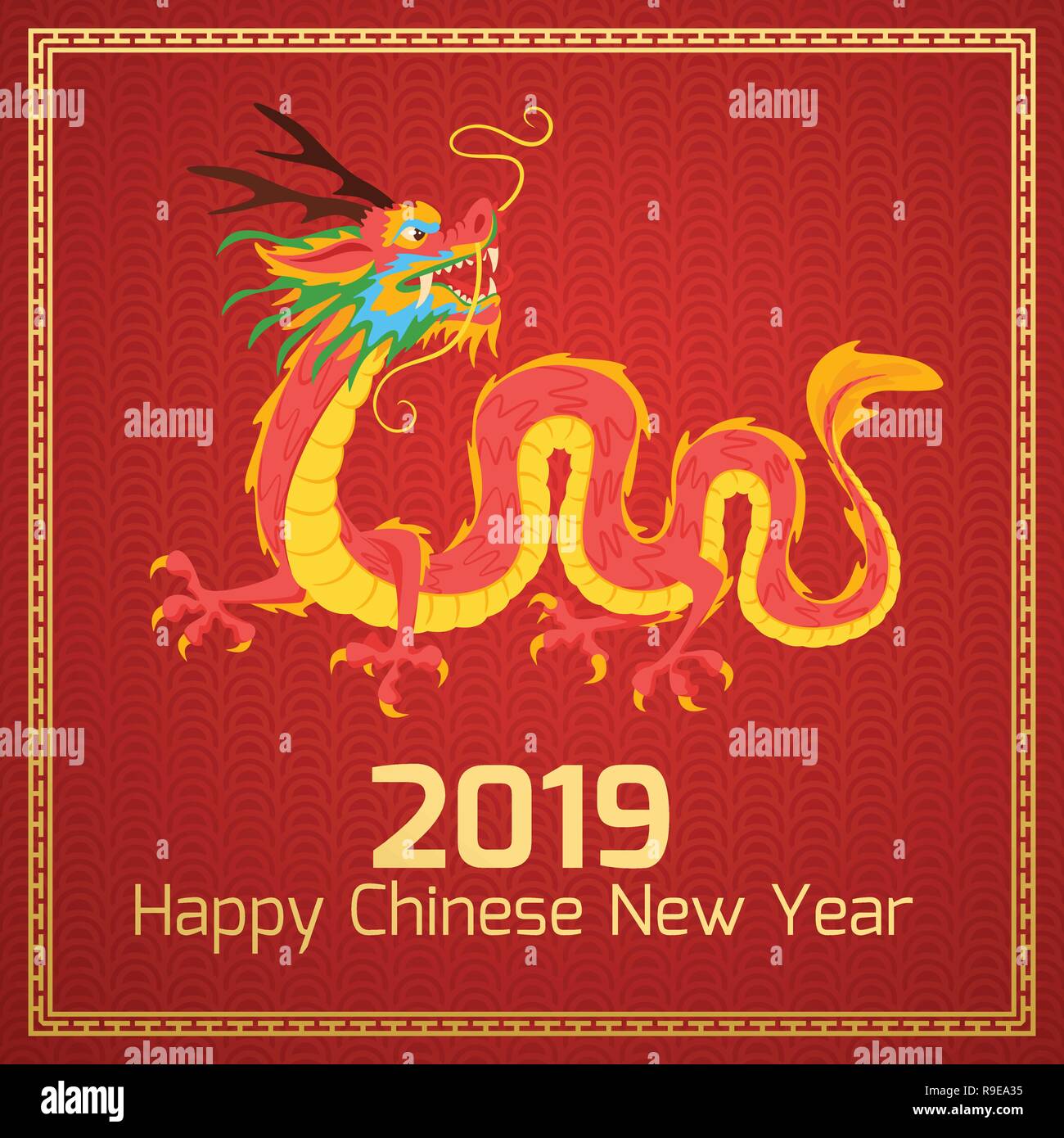 Chinese 2019 New Year banner or card with traditional dragon character ...