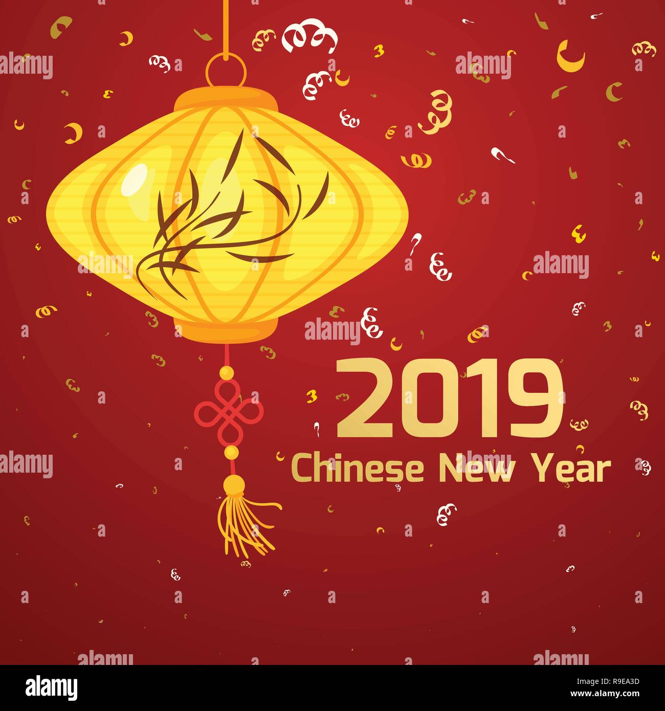 Chinese 2019 New Year banner or card with yellow color paper ...
