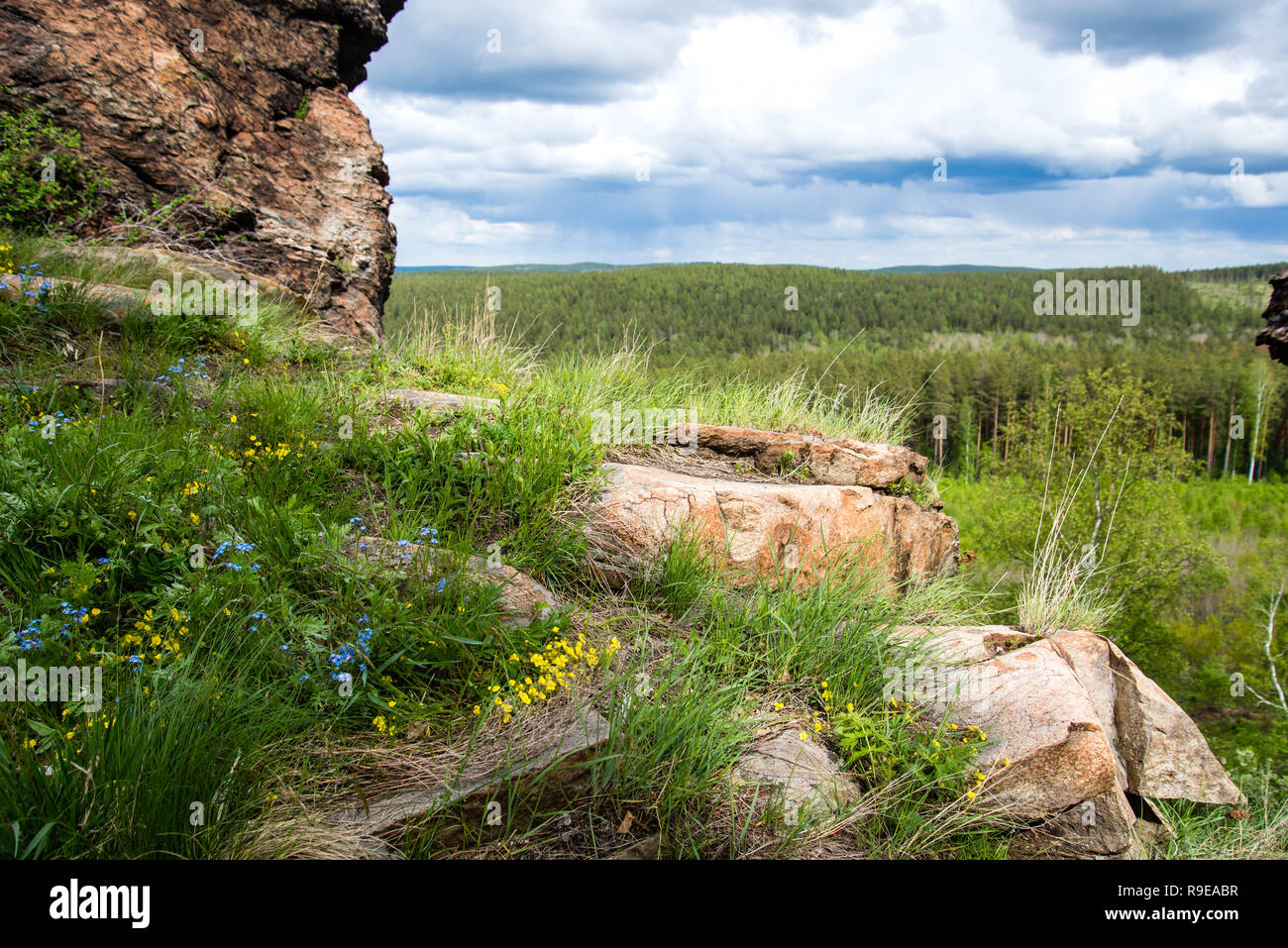 View on taiga. Rocks in the forest of Siberia Stock Photo - Alamy
