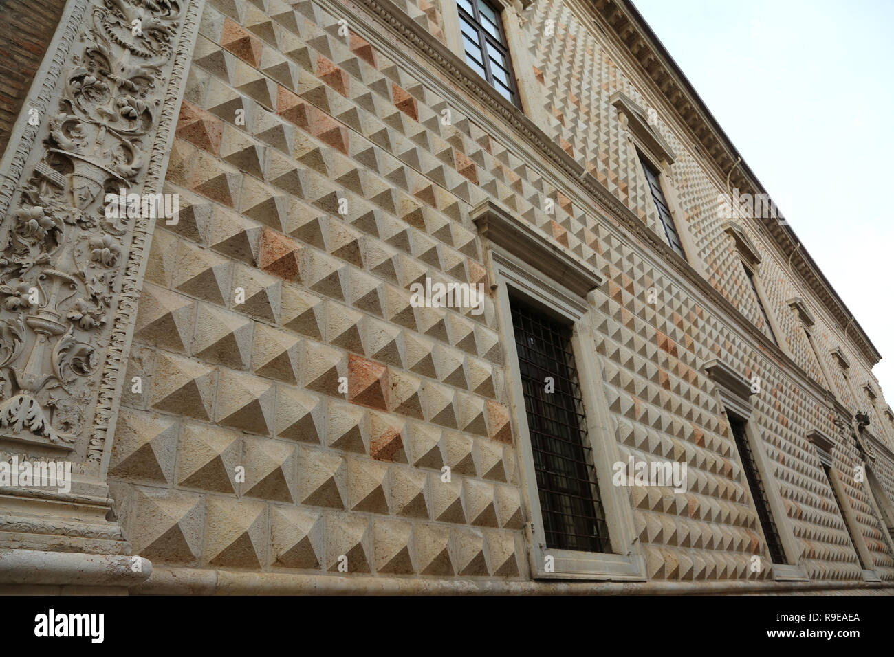 marble facade of the Palazzo dei Diamanti in Ferrara, Italy Stock Photo ...