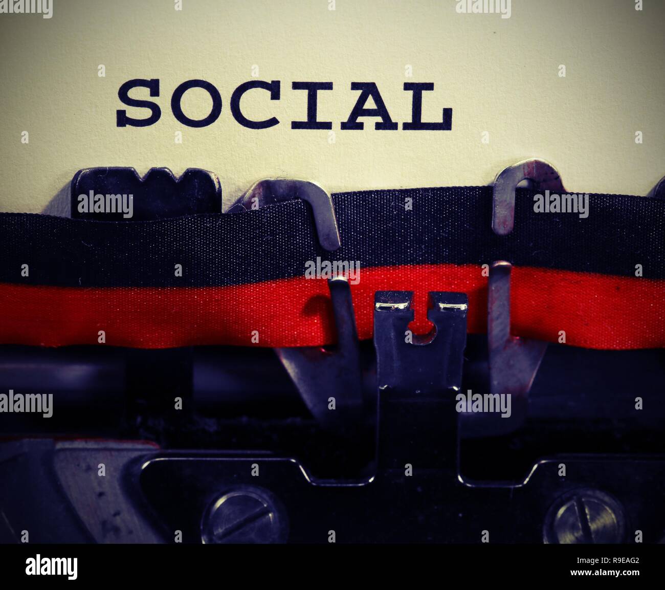 text SOCIAL written by old typewriter with old toned effect Stock Photo ...