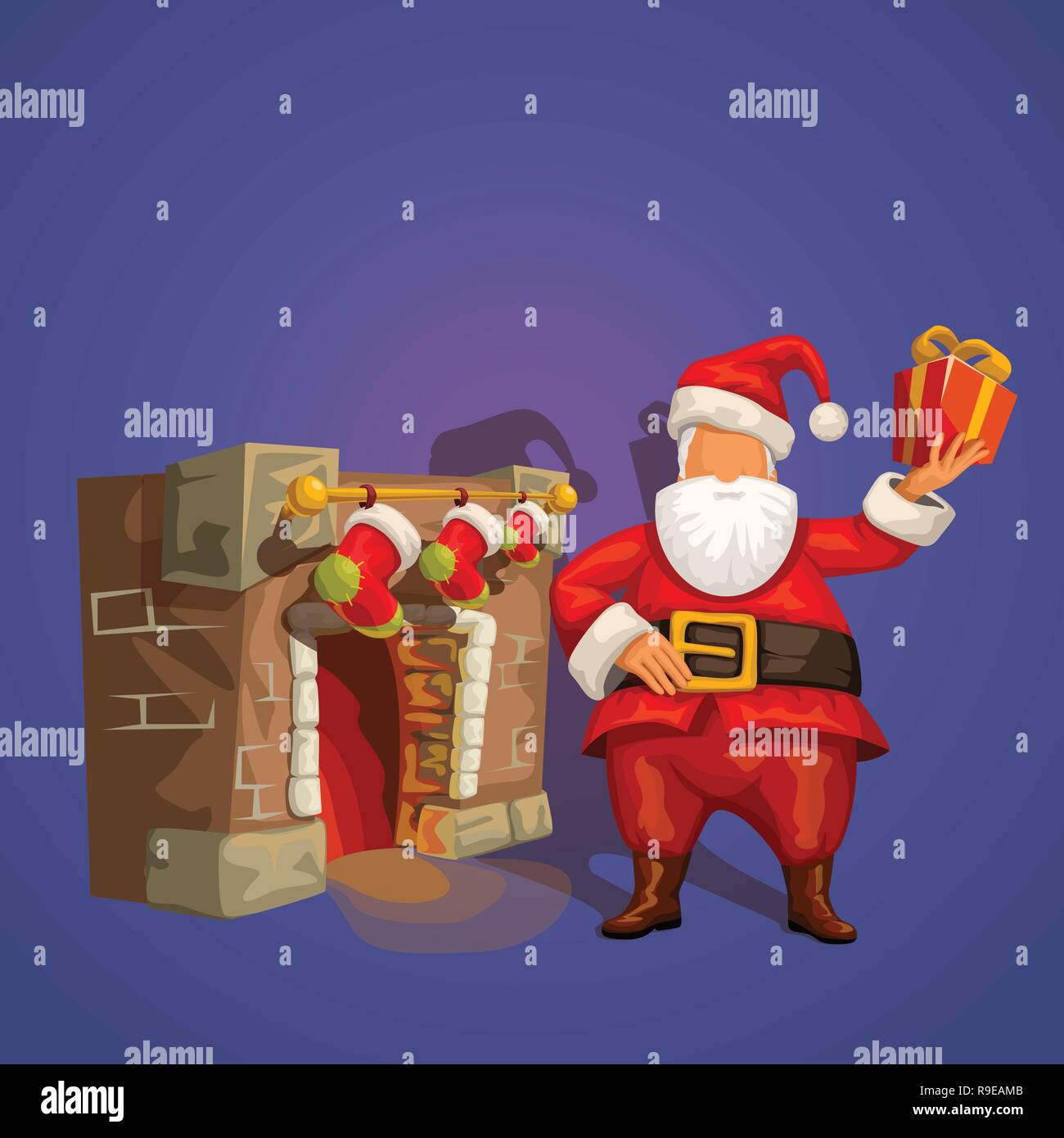 santa with present near fireplace Stock Vector Image & Art - Alamy