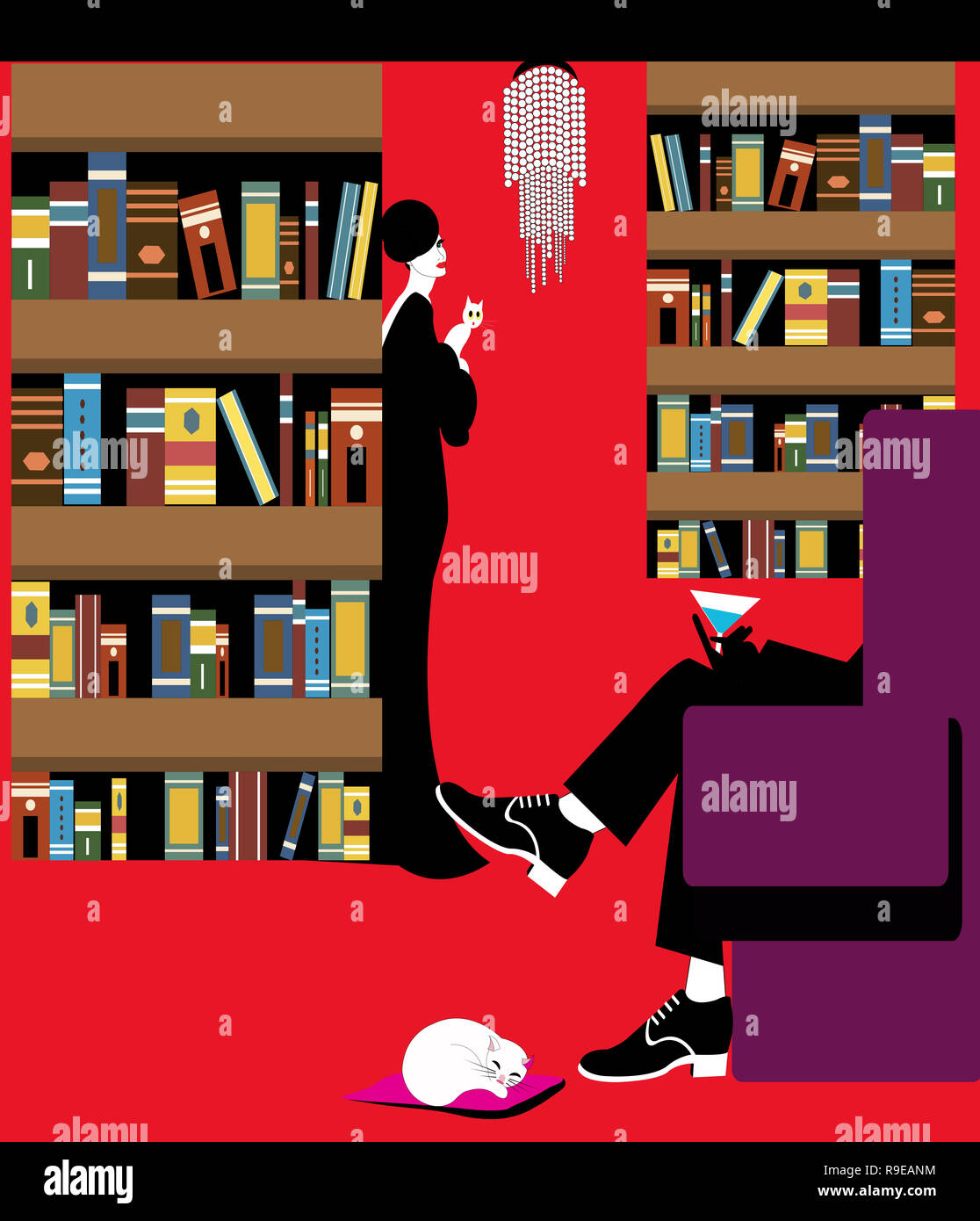 illustration of a man sitting in a library Stock Photo - Alamy