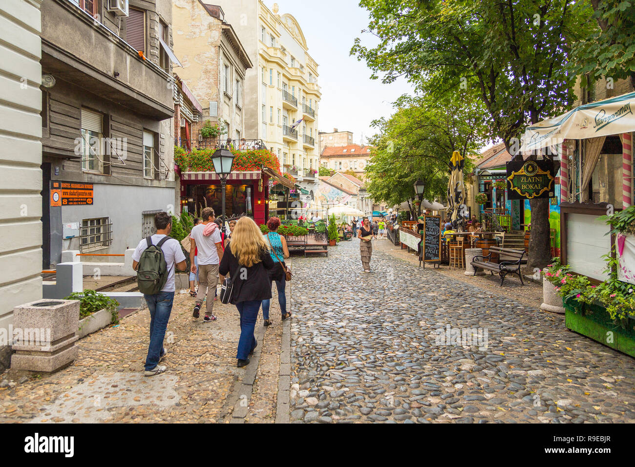 Belgrade, Serbia- 16 August 2014: Skandarlija, Skandarska street ...