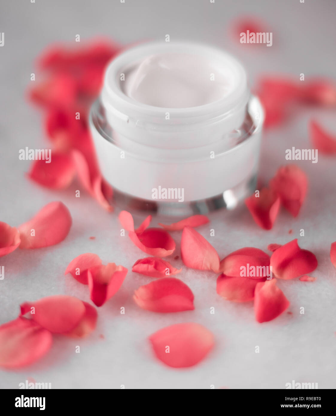 luxe face cream and rose petals - cosmetics with flowers styled beauty ...