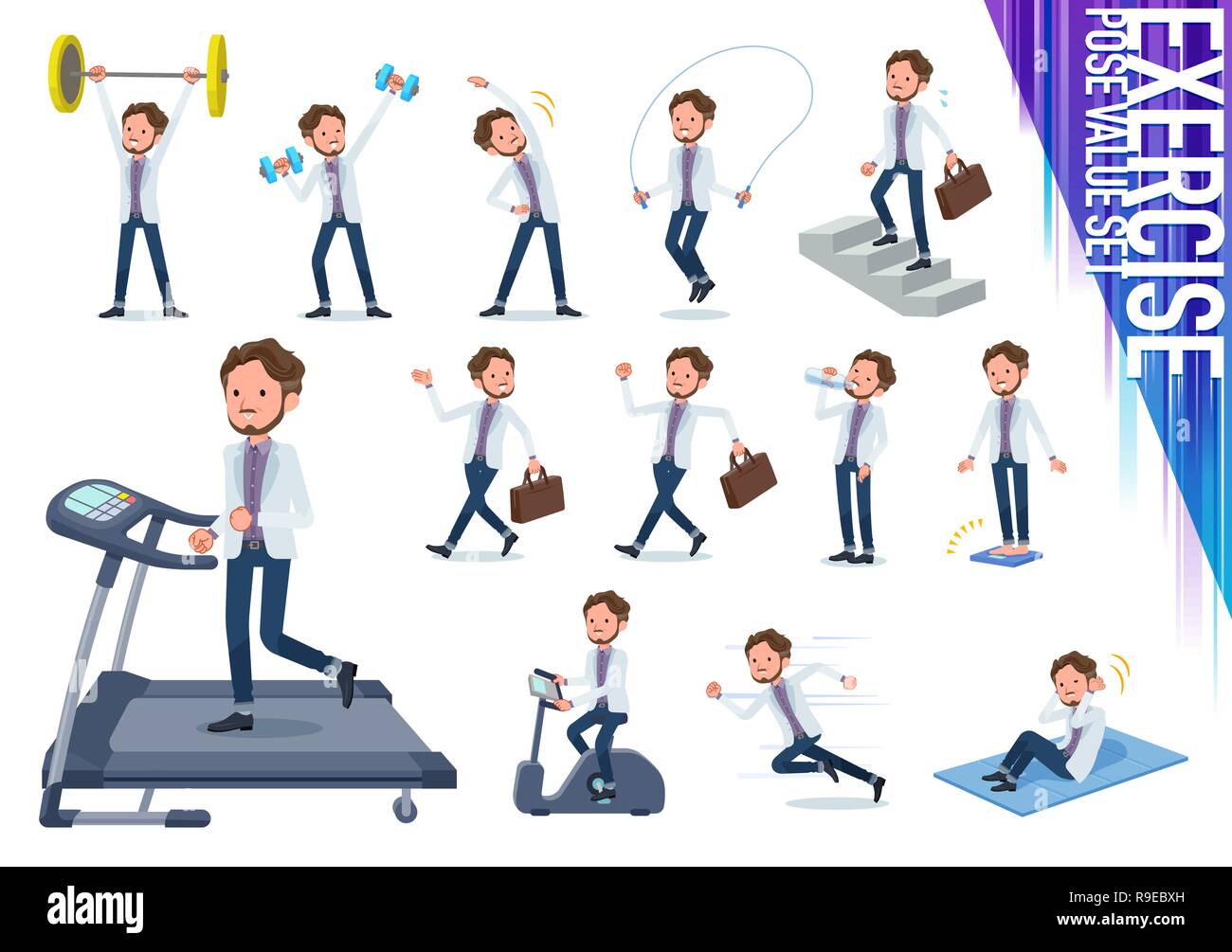 A set of Middle-aged man on exercise and sports.There are various ...