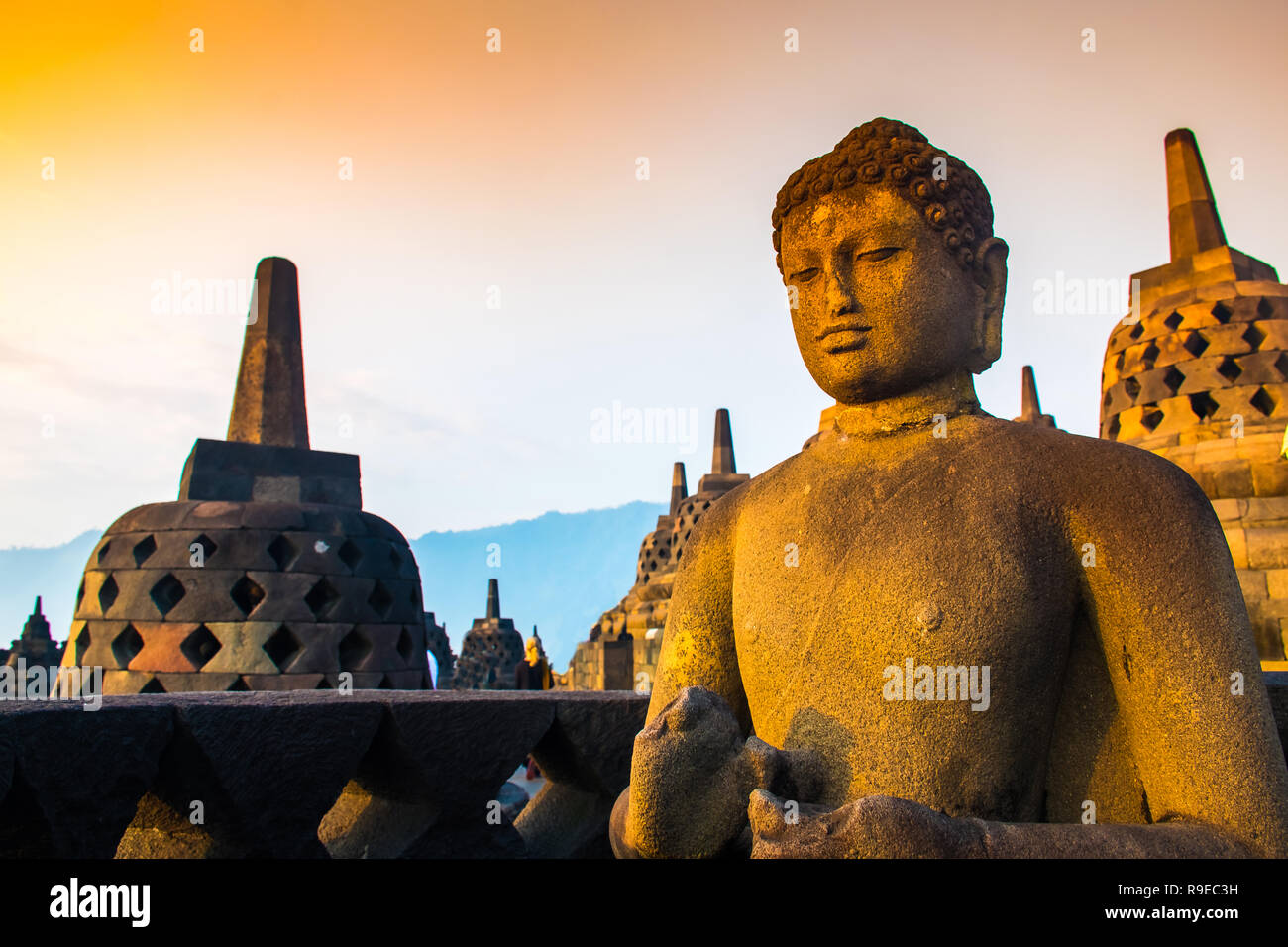 Ancient Buddha Statue of Buddhist temple complex Borobudur, Yogyakarta ...