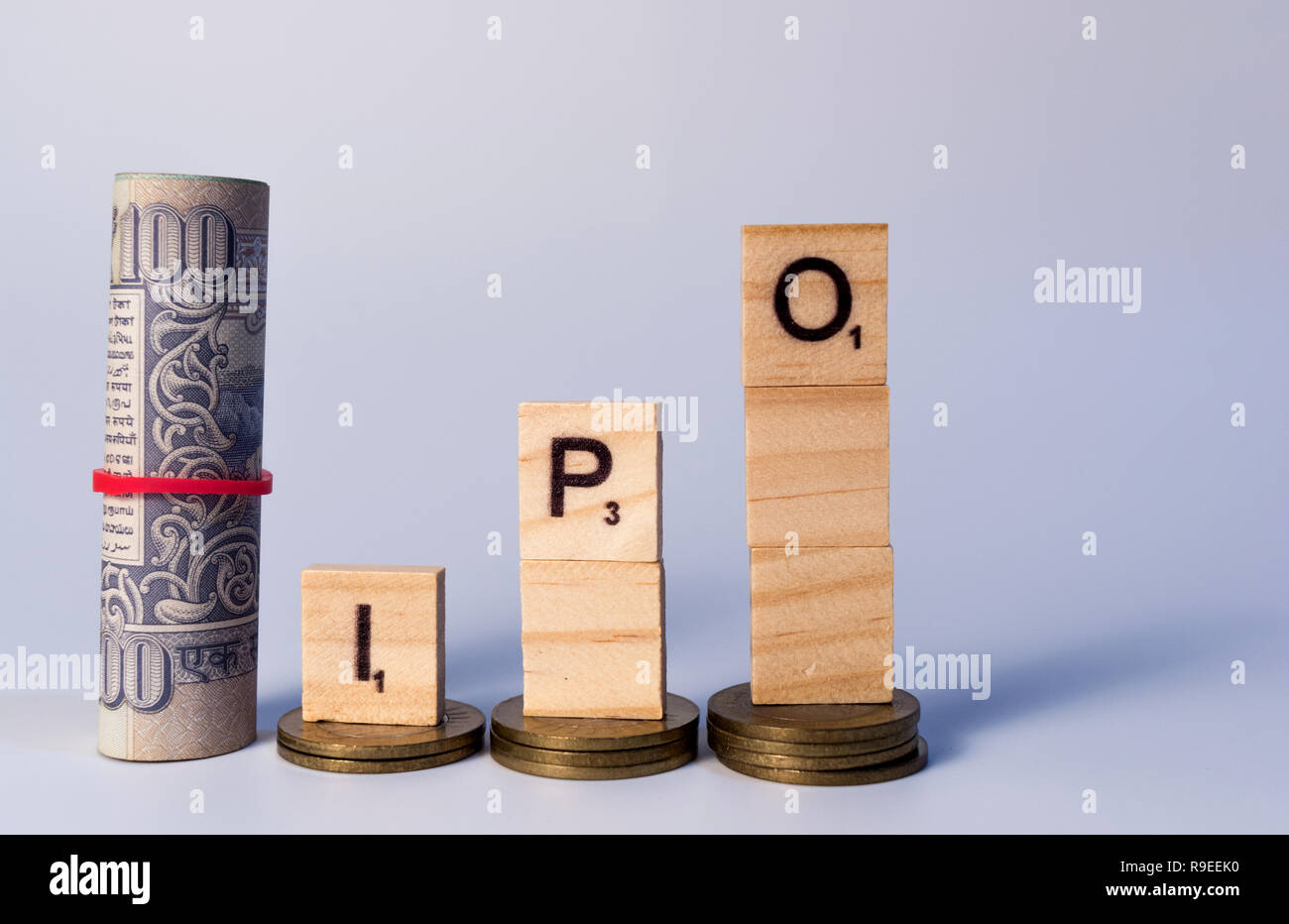 Initial public offering or IPO concept with Indian Currency Notes on ...