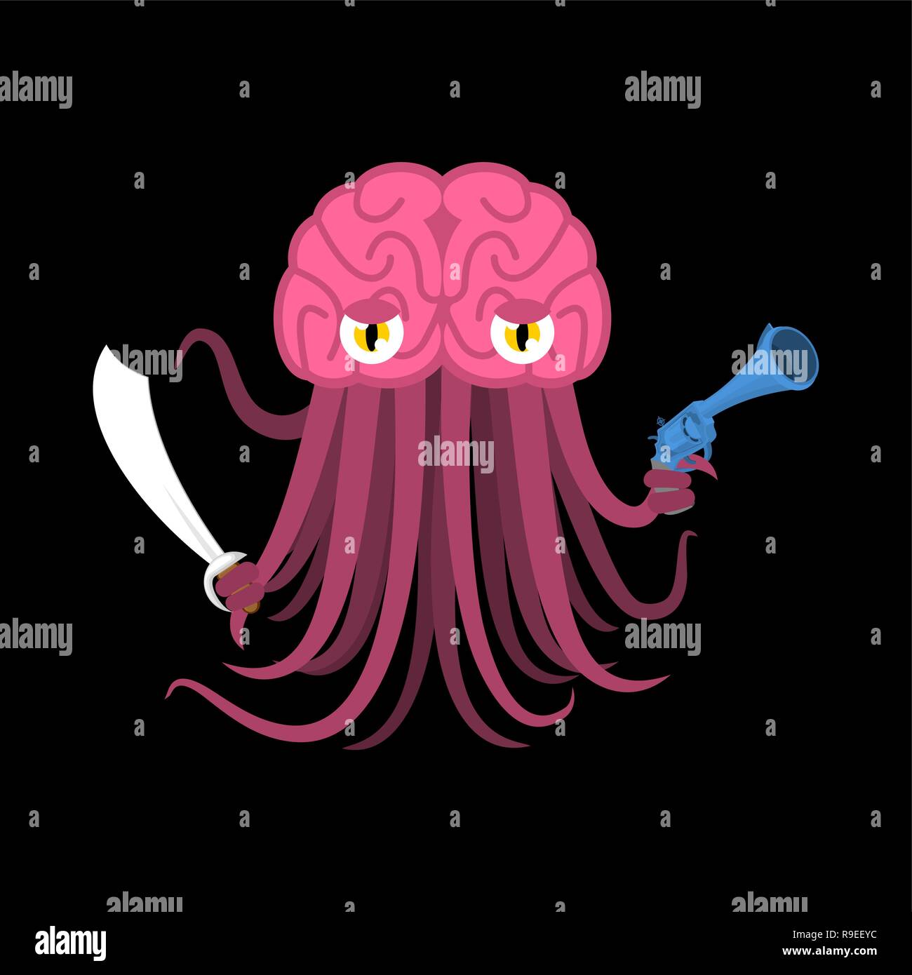 Brain with tentacles. monster Space invader. parasite Alien from space ...