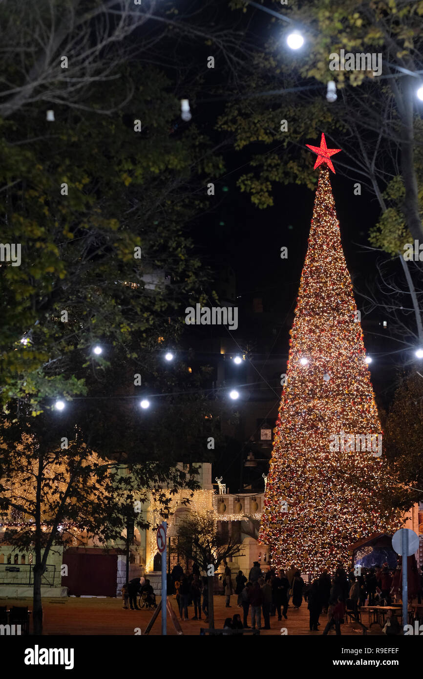 A fully decorated Christmas tree displayed in the city of Nazareth ...