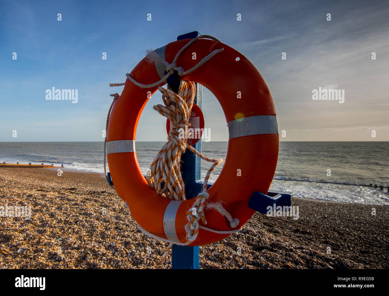 Lifebuoy on the promenade, Bognor Regis, West Sussex, UK Stock Photo ...