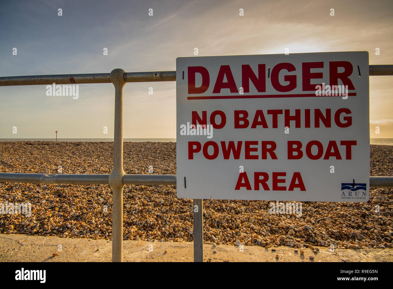 Danger sign on the promenade, Bognor Regis, West Sussex, UK Stock Photo ...