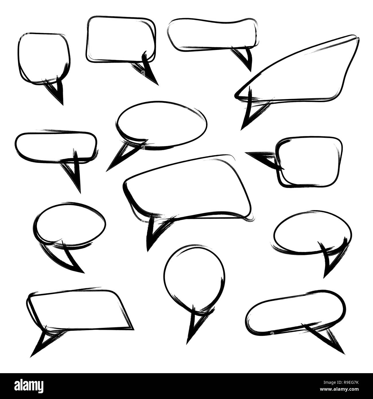 Hand drawn Speech Bubbles. Vector illustration. Set of black Speech ... Hand drawn Speech Bubbles. Vector illustration. Set of black Speech ...