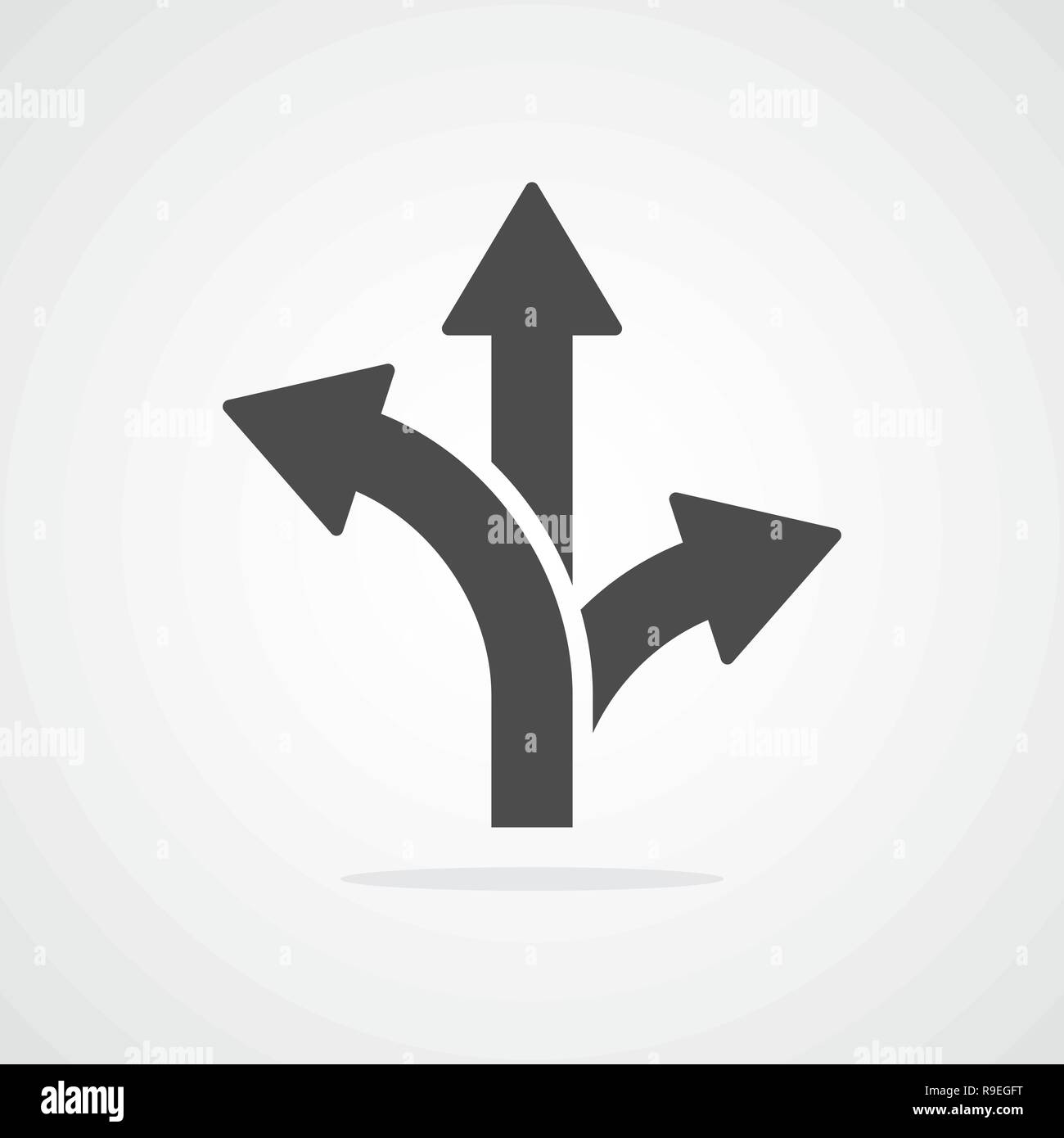 Three-way direction arrow in flat style. Vector illustration. Road ...