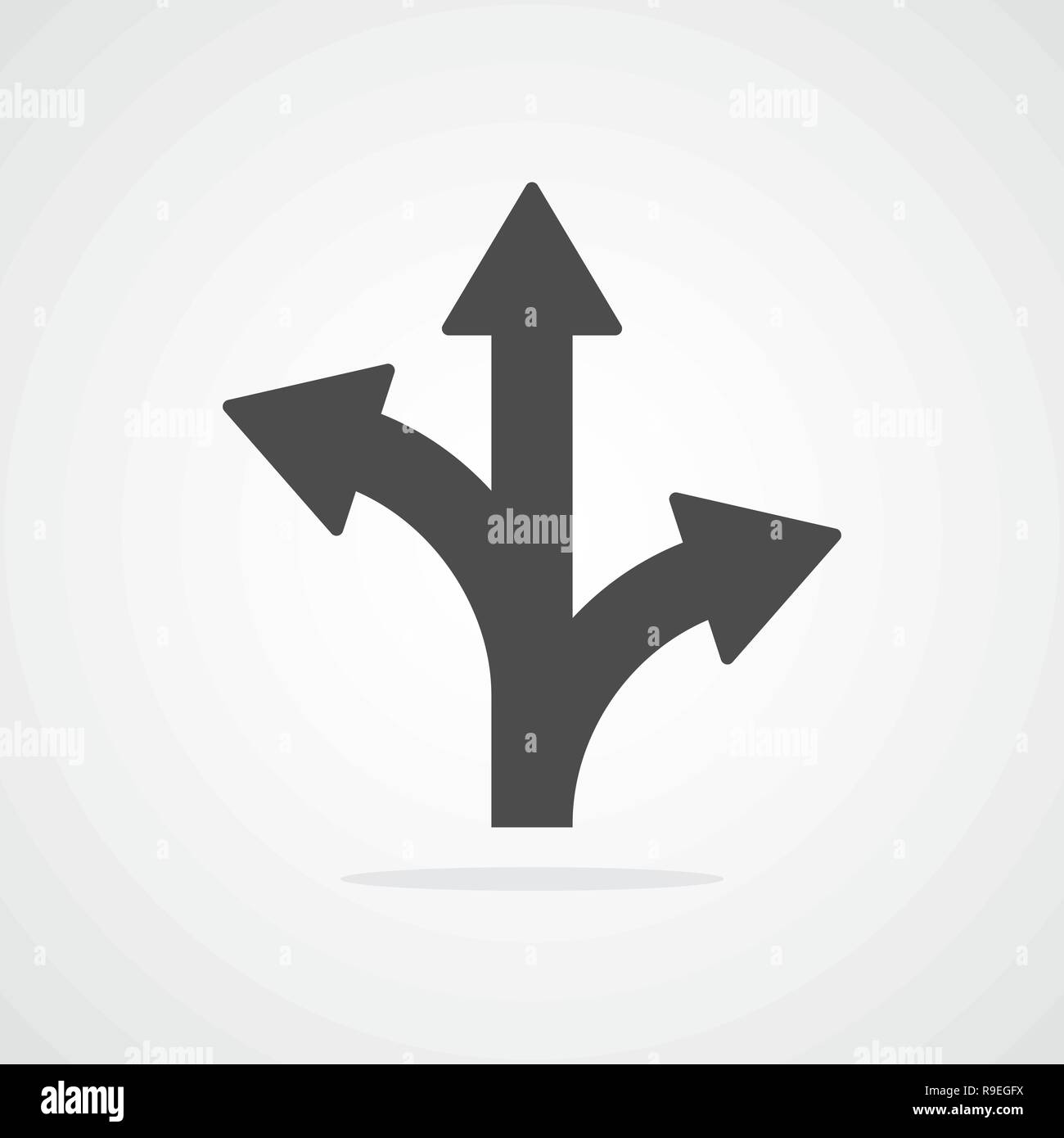 Three-way direction arrow in flat style. Vector illustration. Road ...
