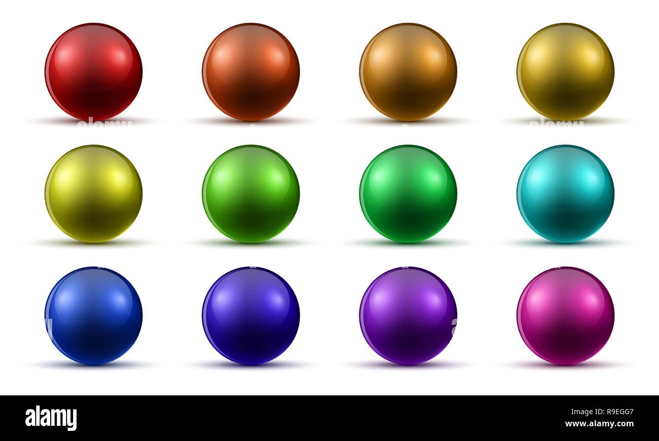 Set of colored realistic balls with shadow. Vector illustration. Glossy ...