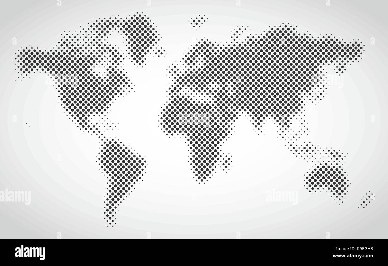 Black Halftone Dotted World Map Vector Illustration Dotted Map In Flat Design Isolated Stock 
