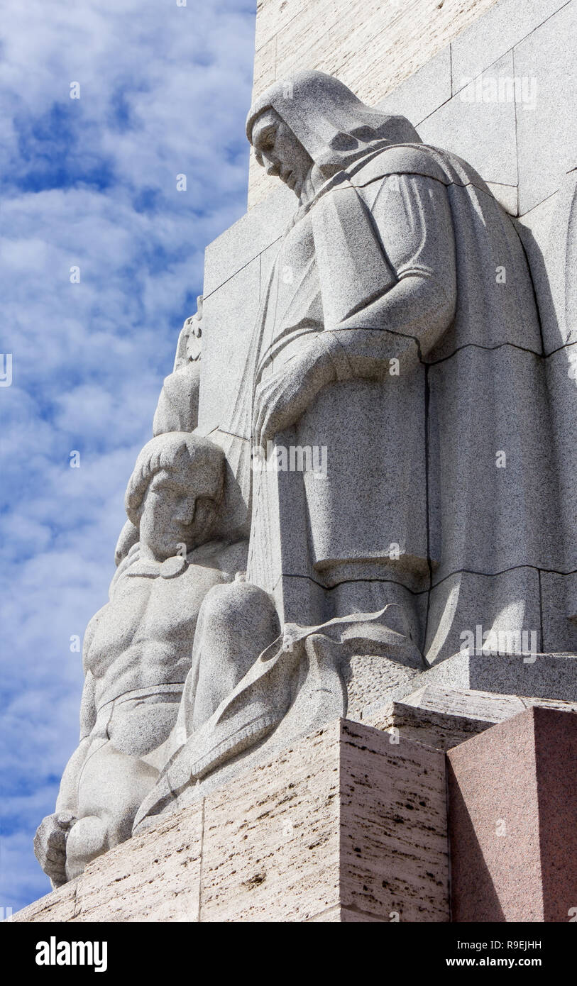 Close-up of the marble statues of the Freedom Monument in Riga, Latvia ...
