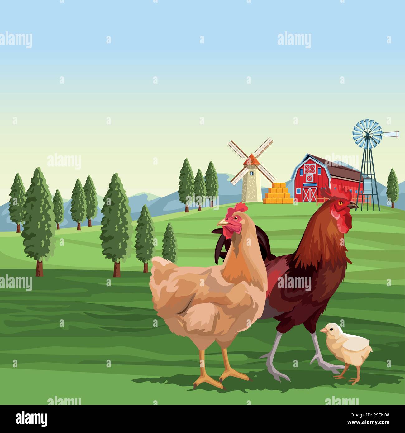 Vintage farm chickens Stock Vector Images - Alamy