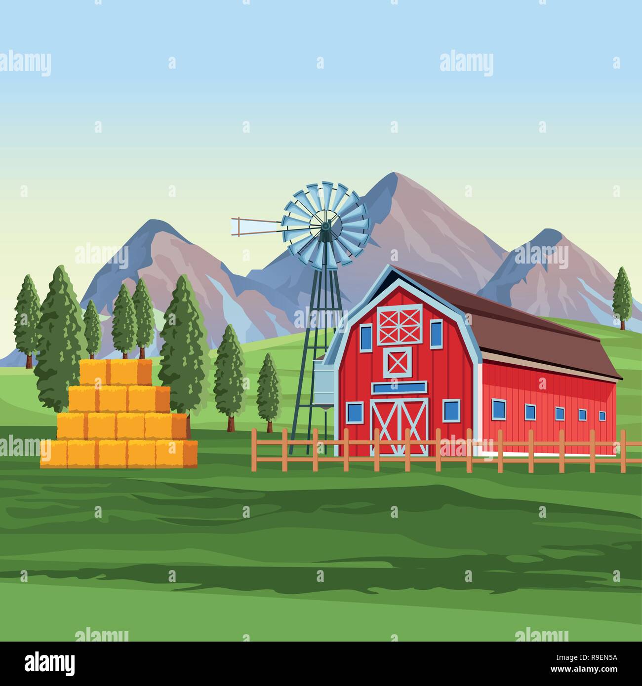 Farm with barn scenery Stock Vector Image & Art - Alamy