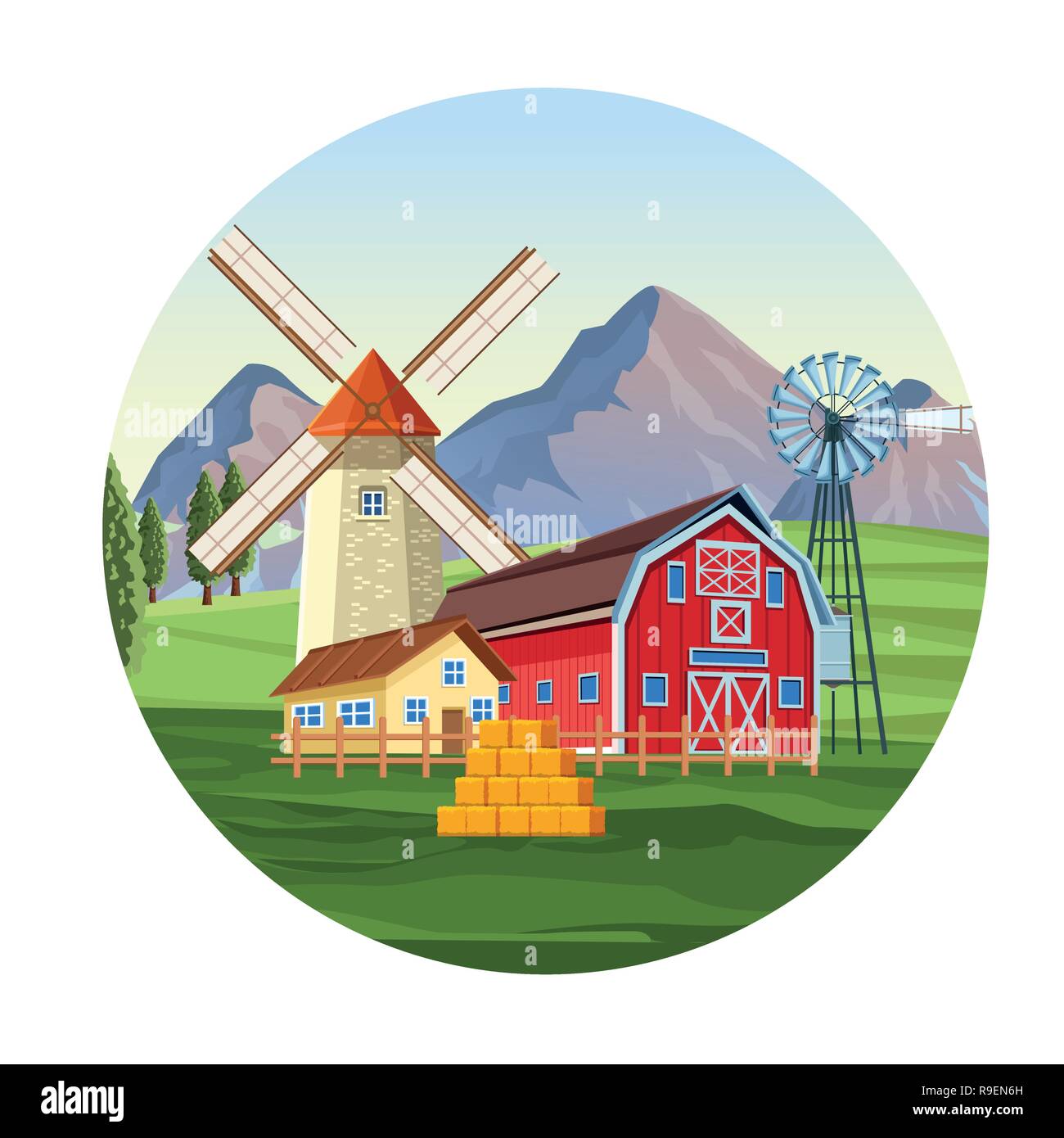 Farm with barn scenery Stock Vector Image & Art - Alamy
