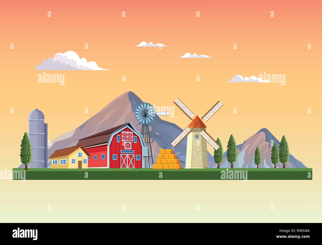 Farm with barn scenery Stock Vector Image & Art - Alamy