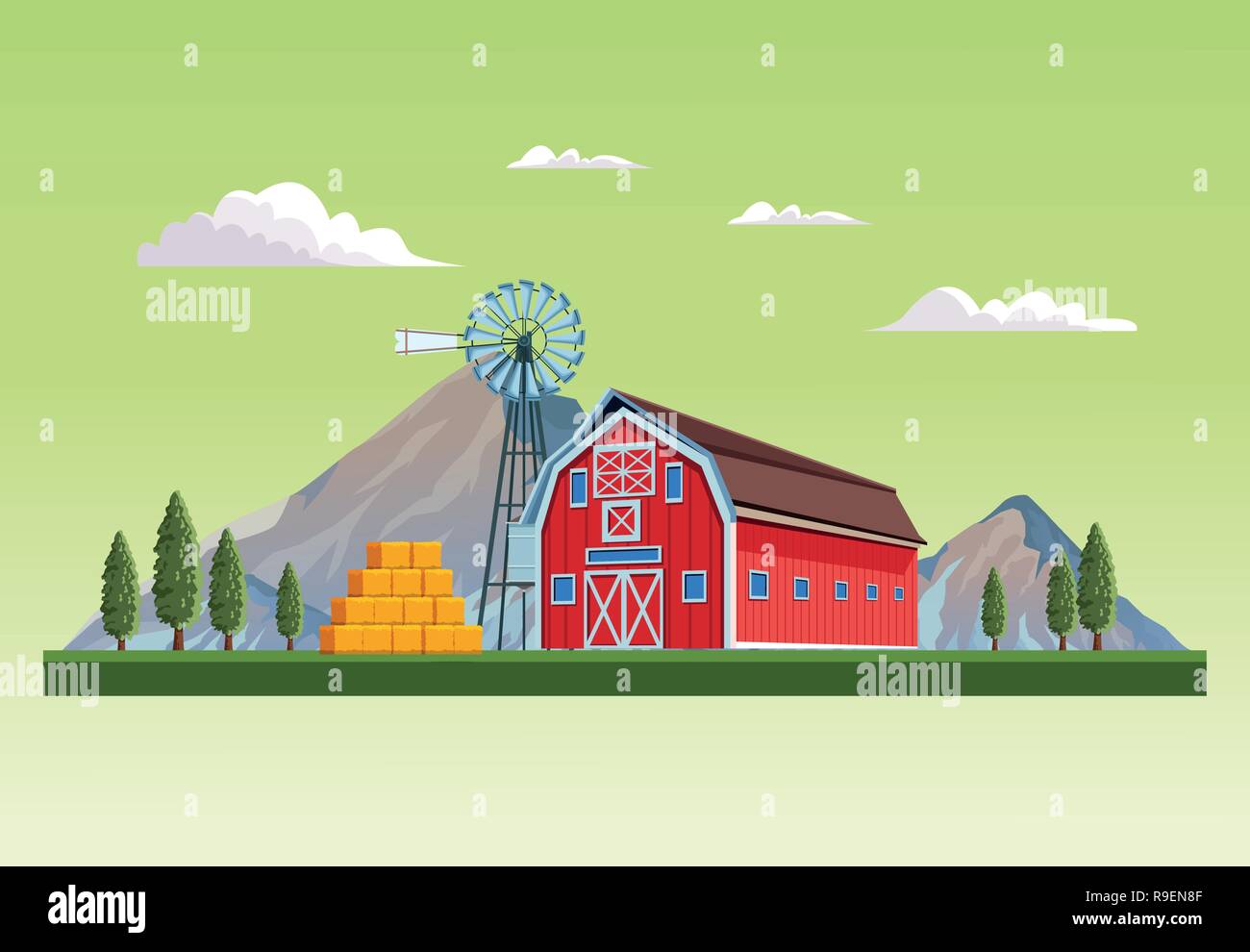 Farm with barn scenery Stock Vector Image & Art - Alamy
