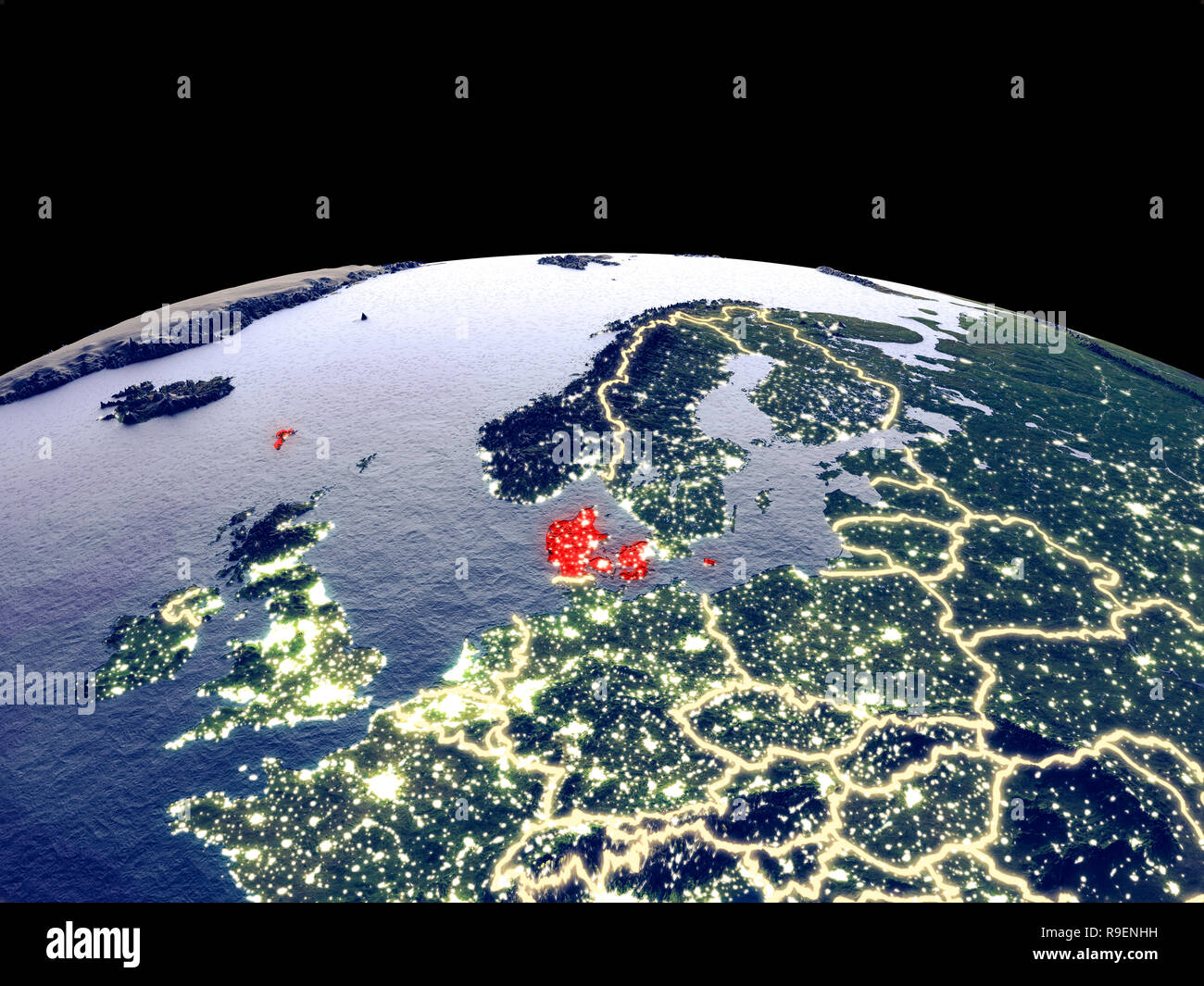 Denmark map from space night hi-res stock photography and images - Alamy
