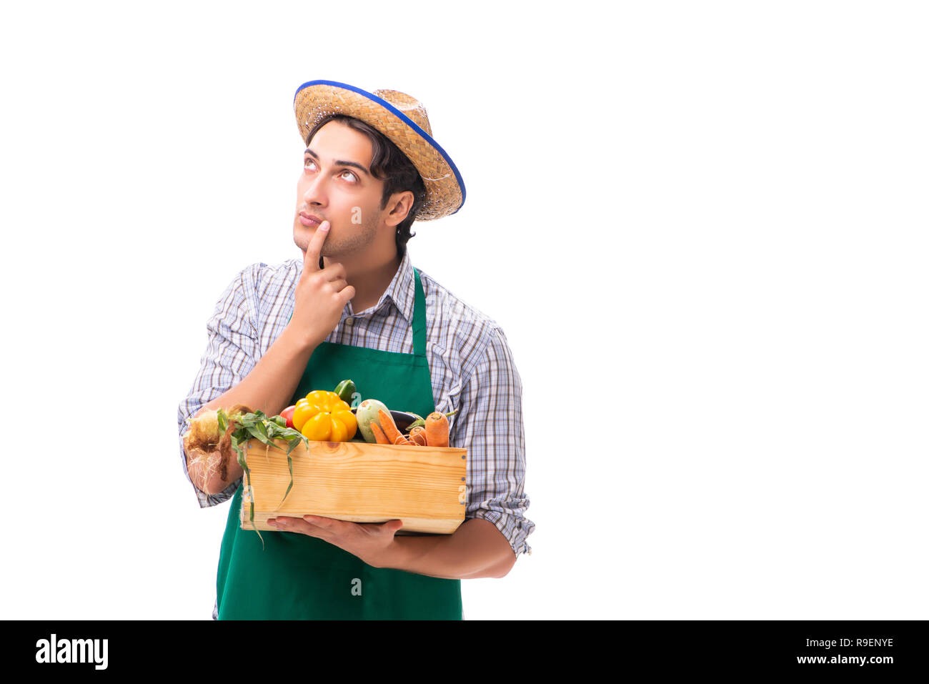 Young farmer with fresh produce isolated on white background Stock ...