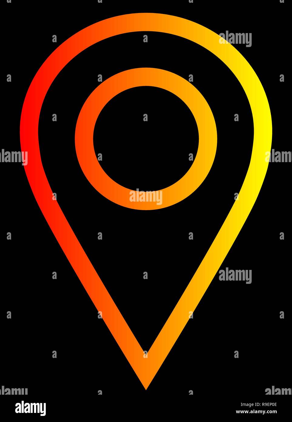 Pin point - yellow orange red gradient, warm light, outlined, isolated ...