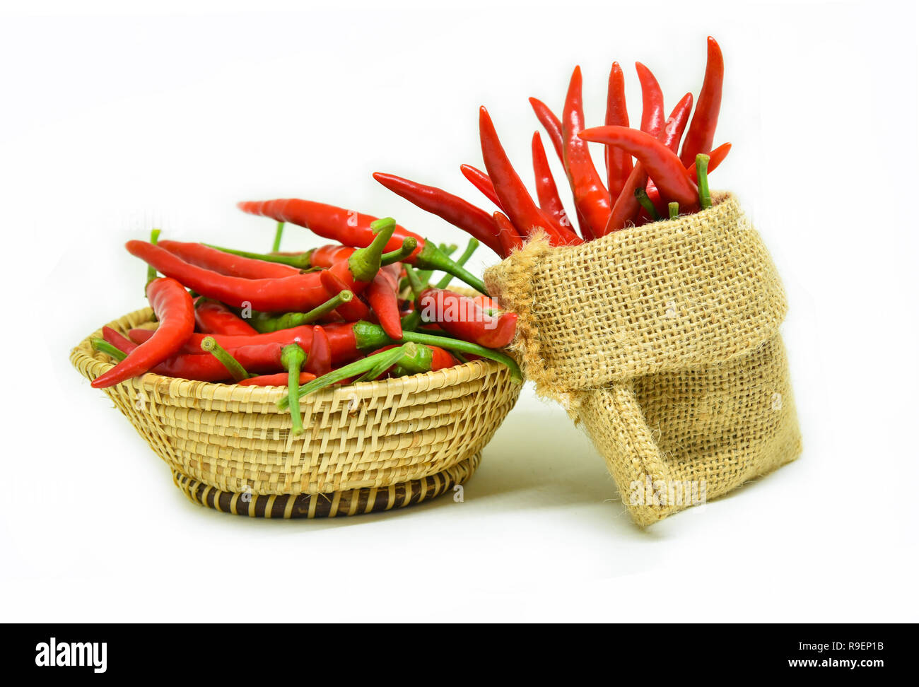 Red chili peppers in sack Cut Out Stock Images & Pictures - Alamy