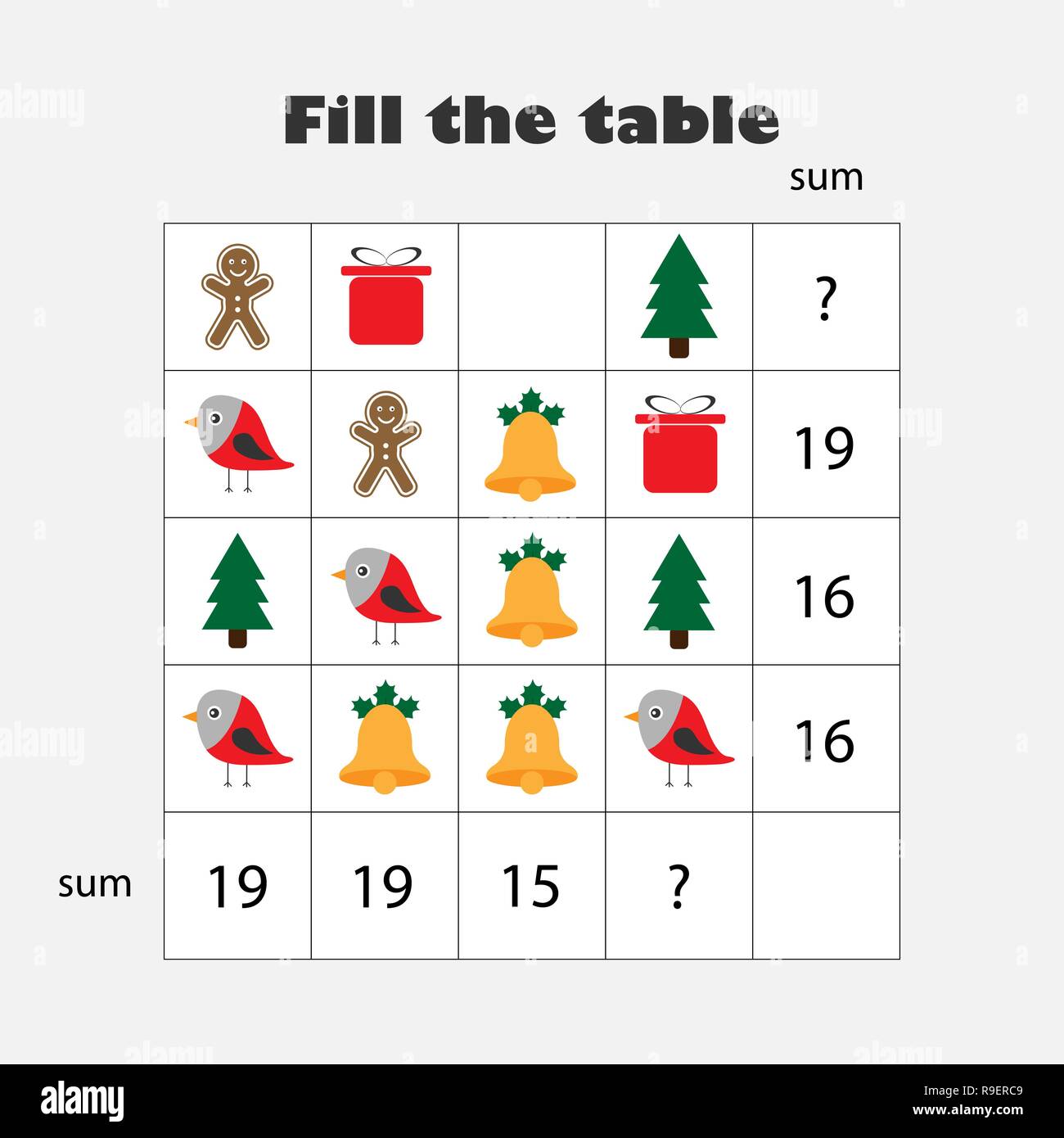 Mathematics xmas game with pictures, christmas theme, for children ...